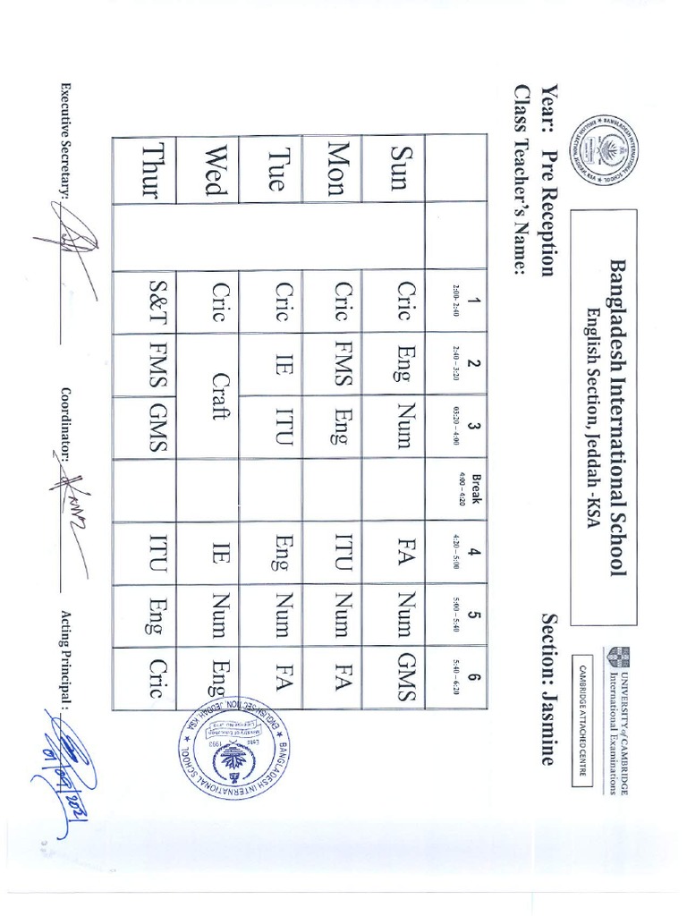 Class Time Table For Session 2021 - 2022 | PDF