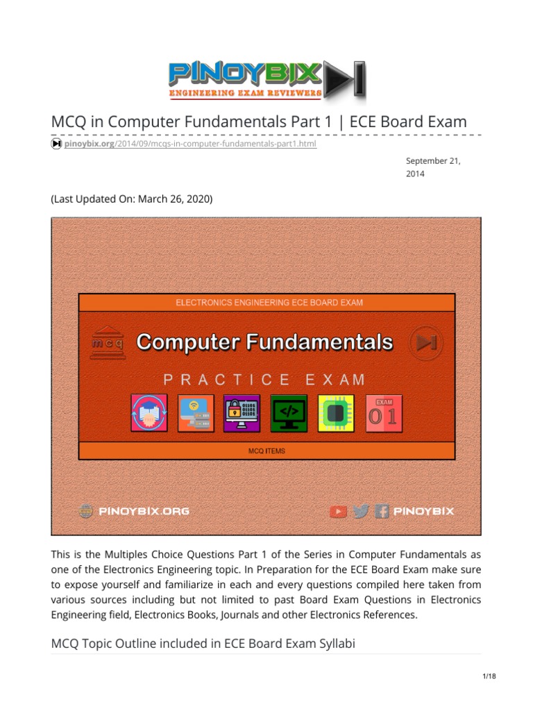 MCQ in Computer Fundamentals Part 1 ECE Board Exam | PDF | Binary Coded Decimal | Logic Gate