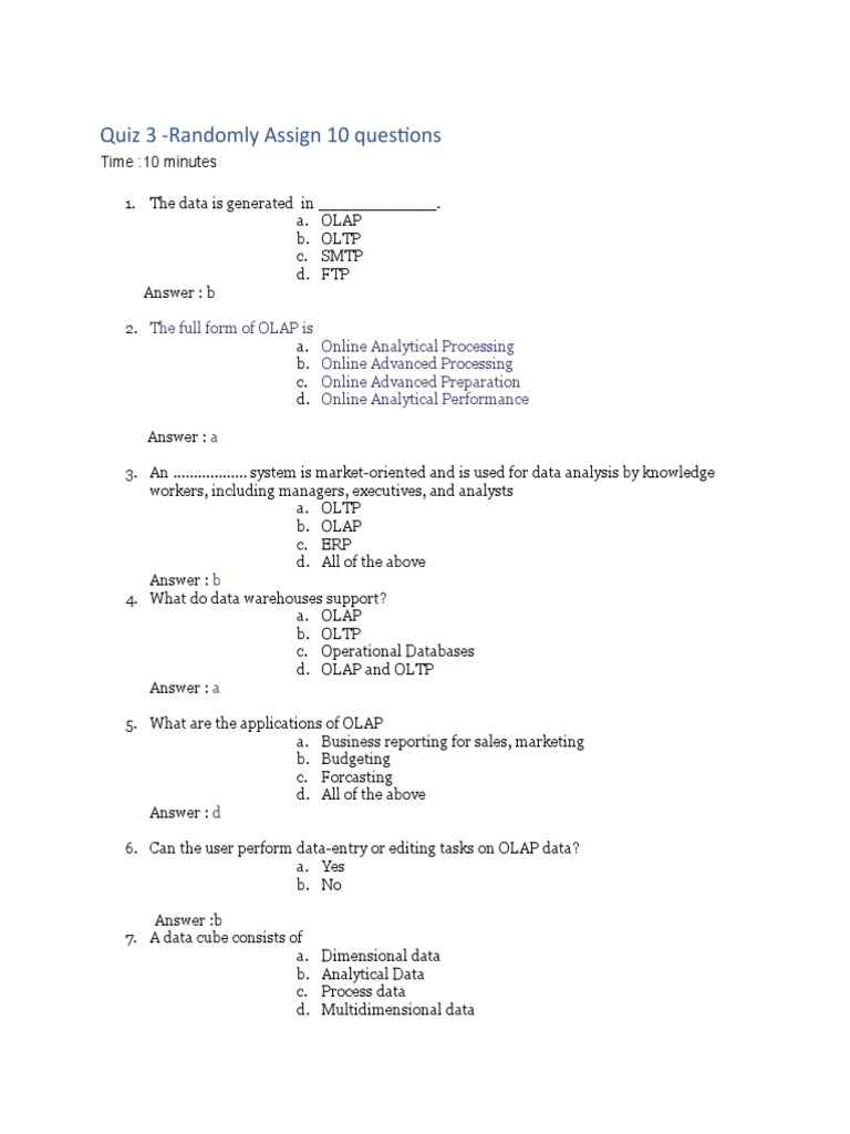BAM Quiz 03 | PDF | Data Warehouse | Business Intelligence
