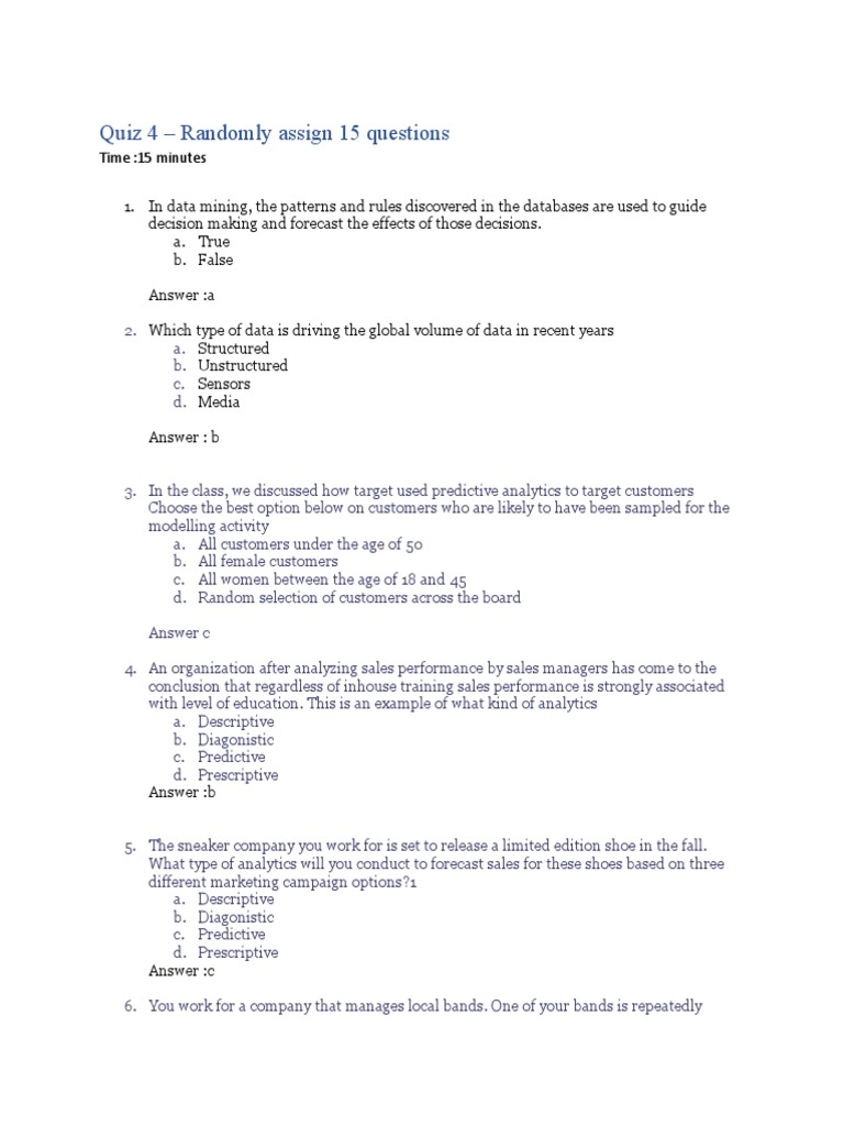 BAM Quiz 04 | PDF | Analytics | Predictive Analytics