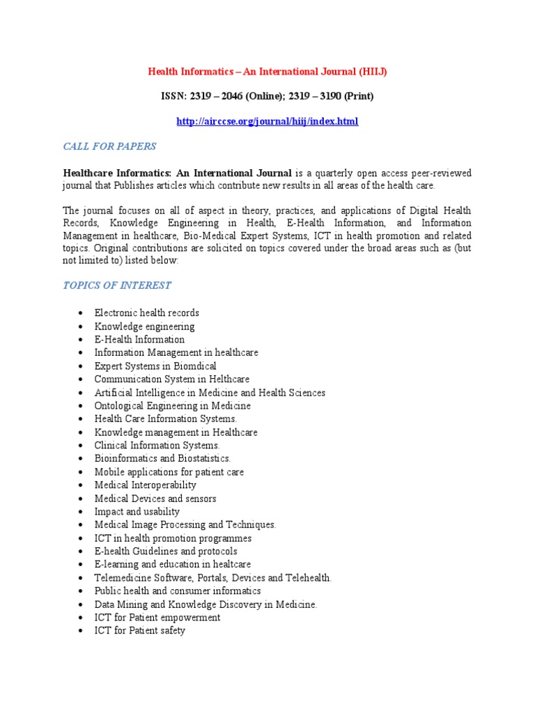 Health Informatics - An International Journal (HIIJ) | PDF | Health ...