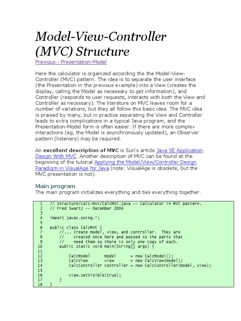 Model View Controller Mvc Structure Pdf Modelviewcontroller Programming 
