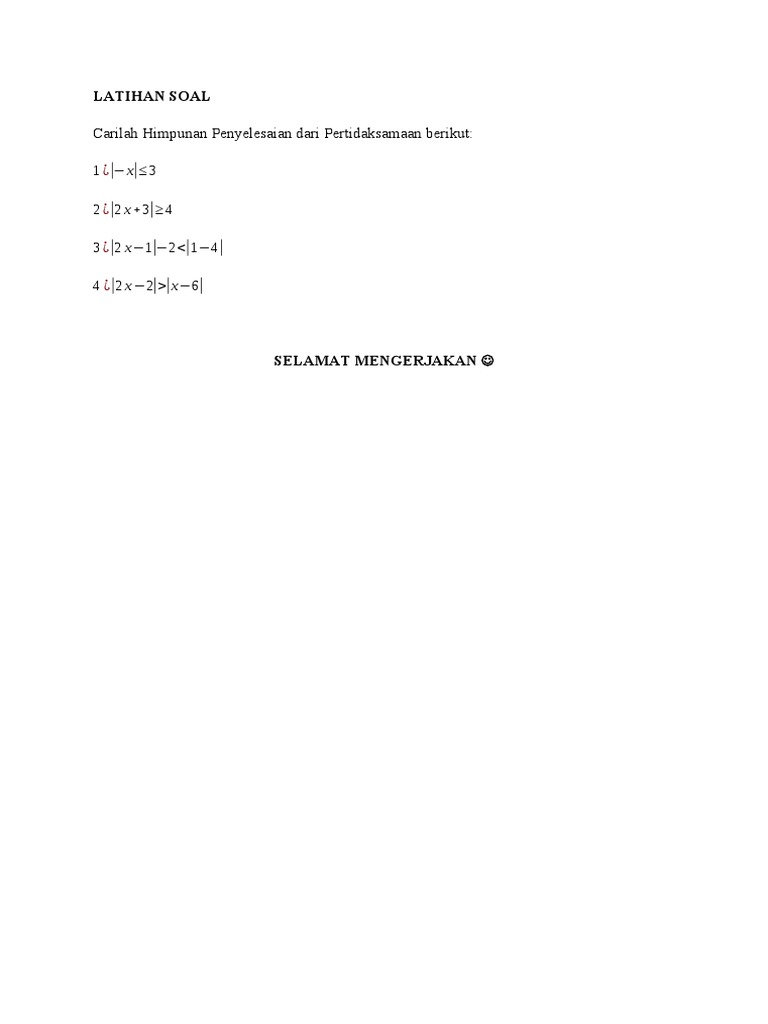Latihan Soal Pertidaksamaan Nilai Mutlak | PDF