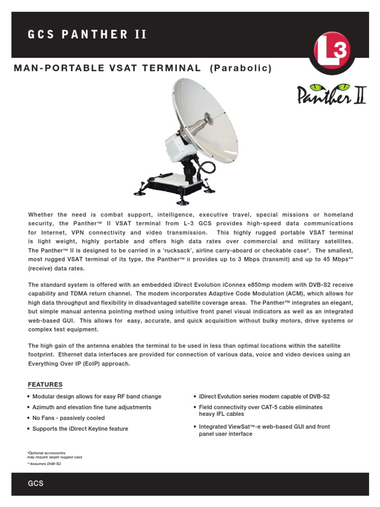 Gcs Panther Ii: Man-Portable Vsat Terminal (Parabolic) | PDF | Very ...