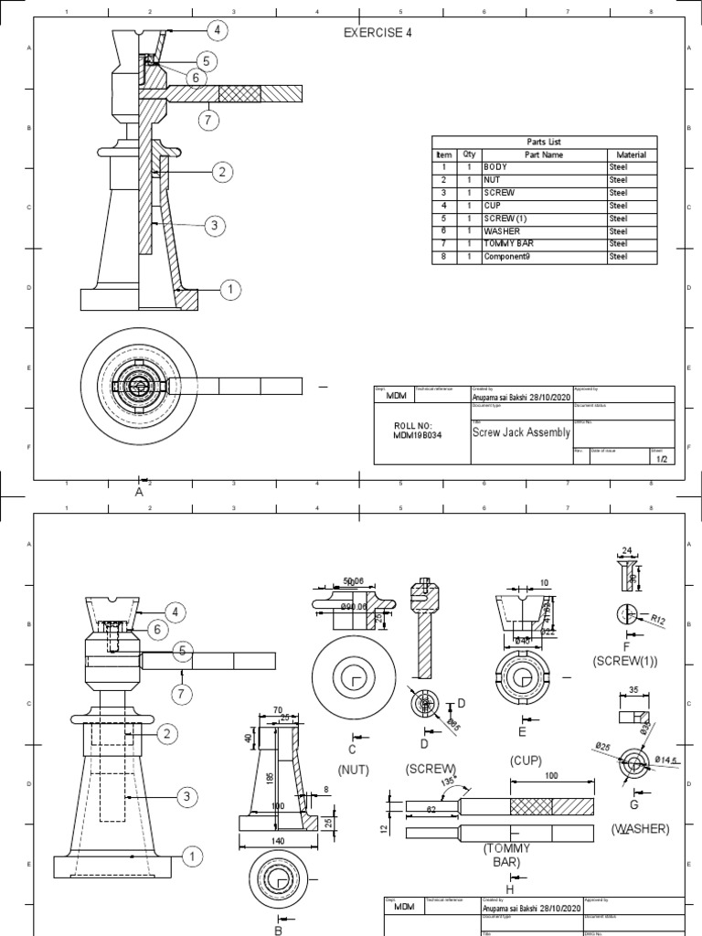 Screw Jack Assembly Diagram and Parts | PDF | Screw | Industrial Processes