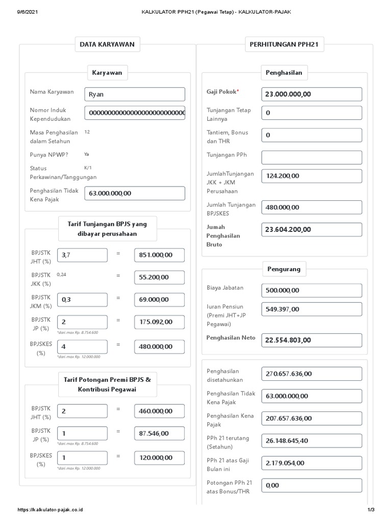 Kalkulator Pph21 (Pegawai Tetap) - Kalkulator-Pajak | PDF