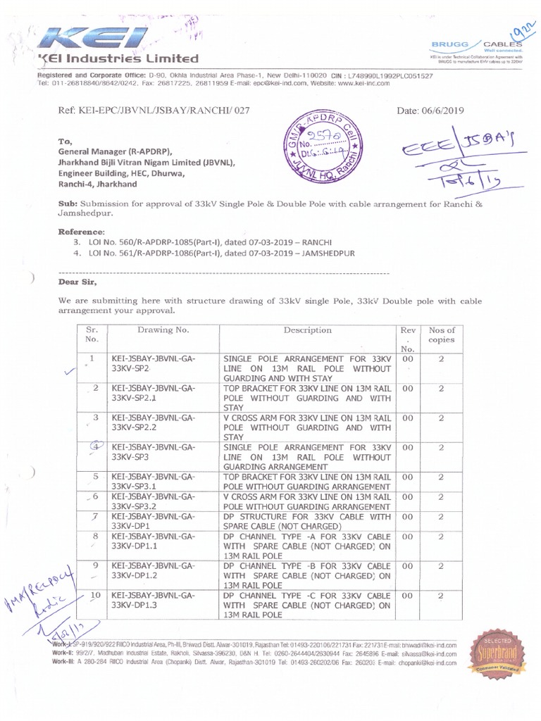 1.33 KV Single Pole and DP Approved Drawing | PDF