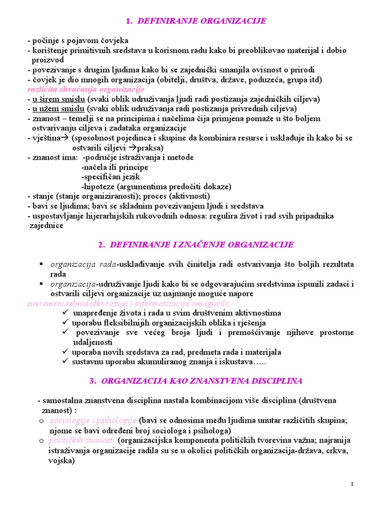 ORGANIZACIJA - Skripta | PDF