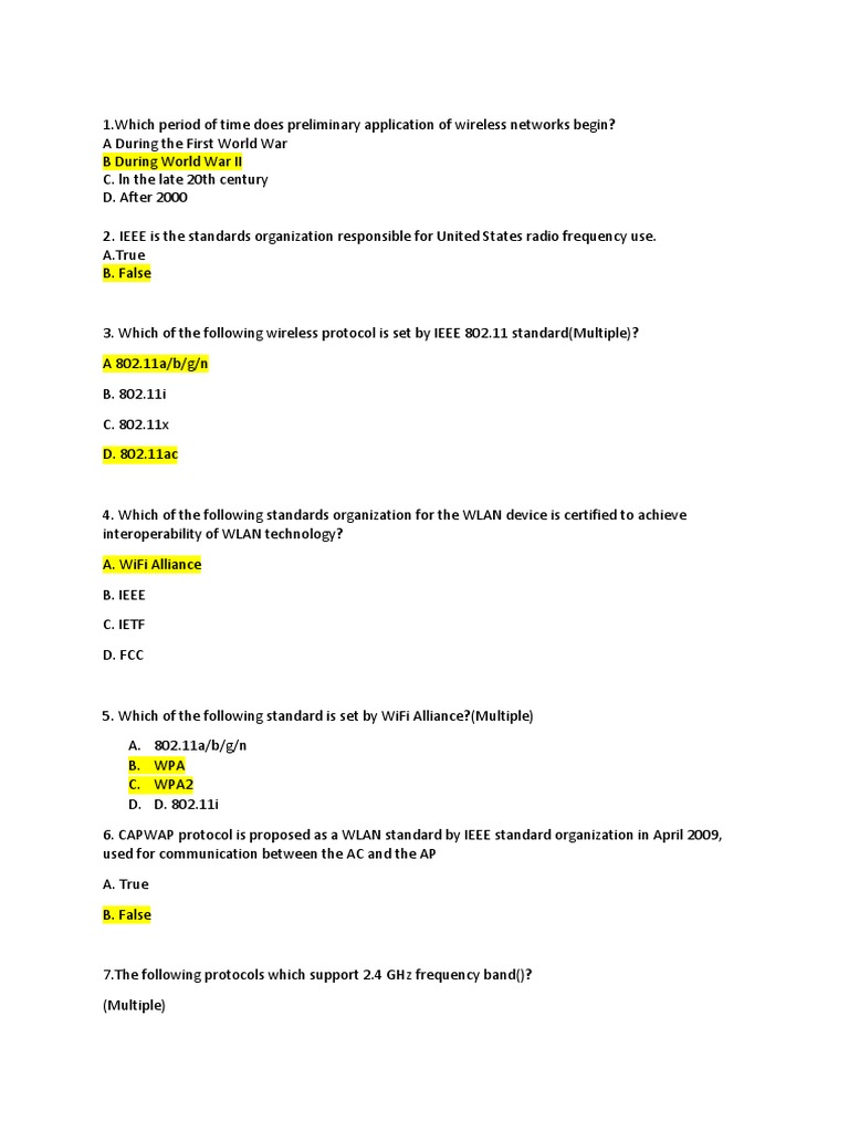 HCIA WLAN Mock Exam With Answer | PDF | Ieee 802.11 | Wireless Lan