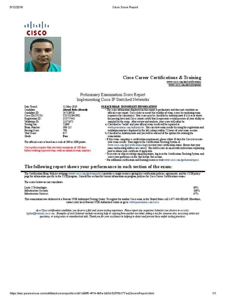 Cisco Score Report | Download Free PDF | Test (Assessment) | Cisco ...