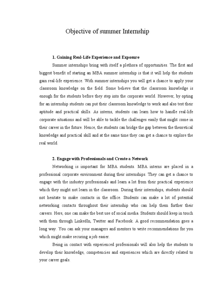Objective of Summer Internship | PDF | Job Hunting | Internship