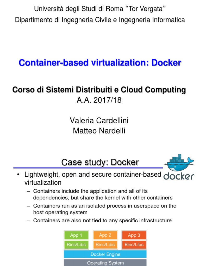 Container-Based Virtualization: Docker: Corso Di Sistemi Distribuiti e ...