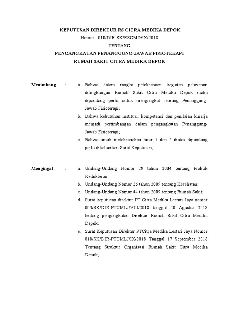 SK Penanggung-Jawab Fisioterapi | PDF