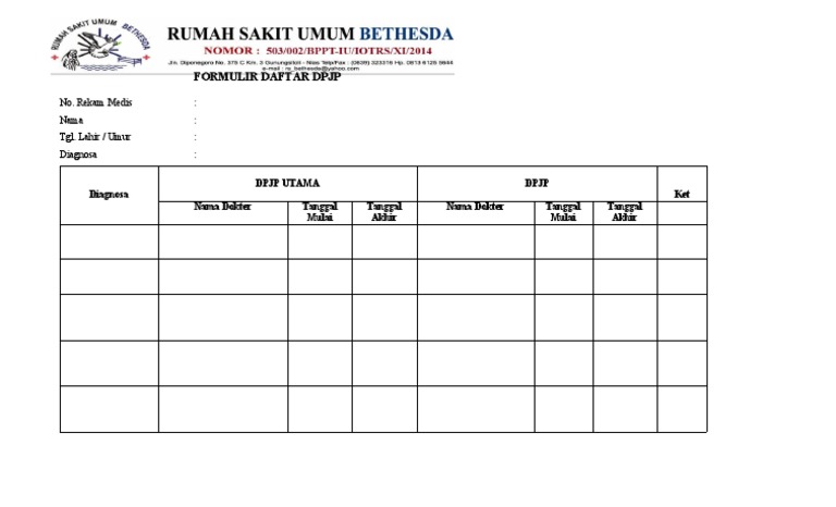 13.formulir Daftar DPJP (Ark 3.2) | PDF | Pengembangan Diri | Kesehatan Holistik