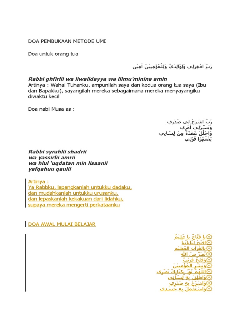 Doa Pembukaan Metode Umi | PDF | God In Islam