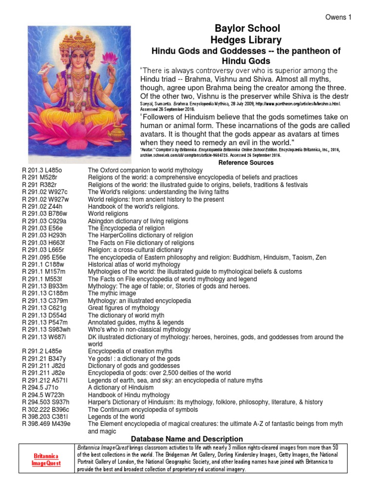 Hindu Gods and Goddesses - The Pantheon of Hindu Gods: Baylor School ...