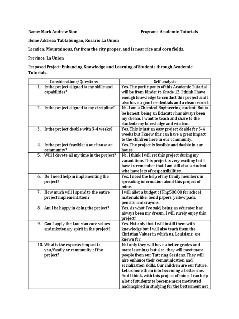 Mark Andrew Sion - Project Proposal | PDF | Cognition | Behavior Modification