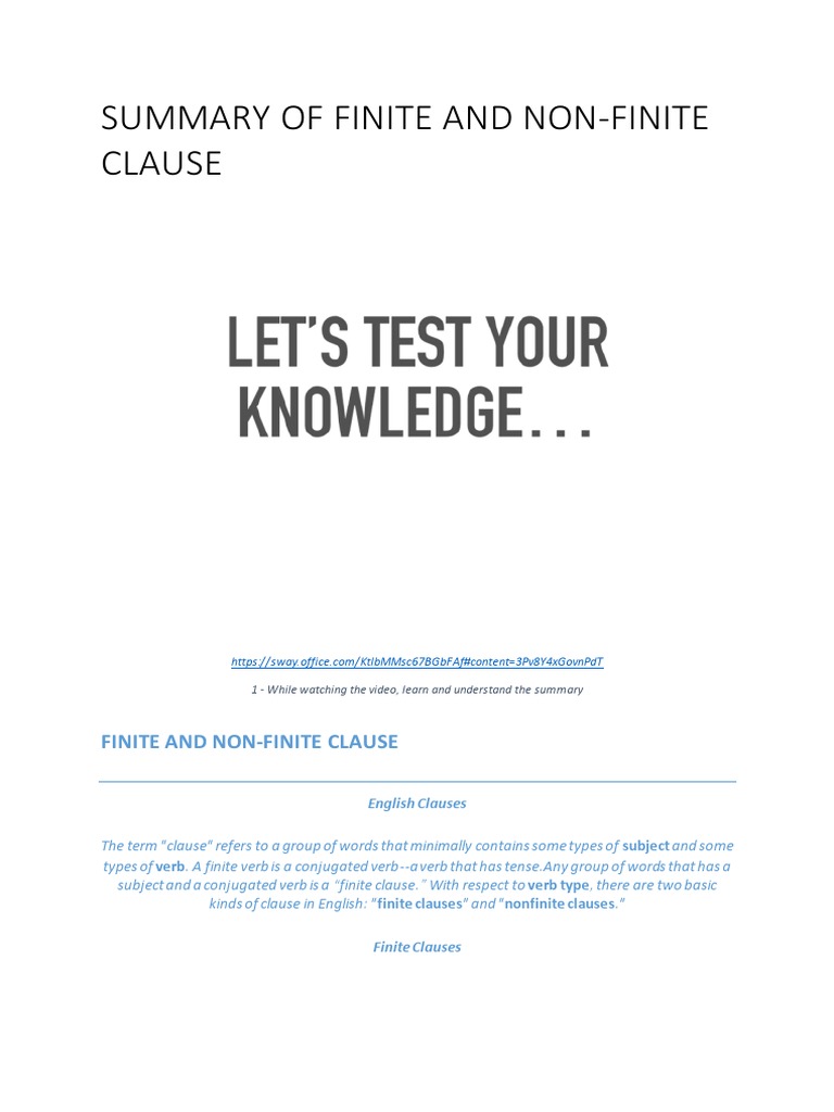 Summary of Finite and Non-Finite Clause | PDF | Clause | Verb