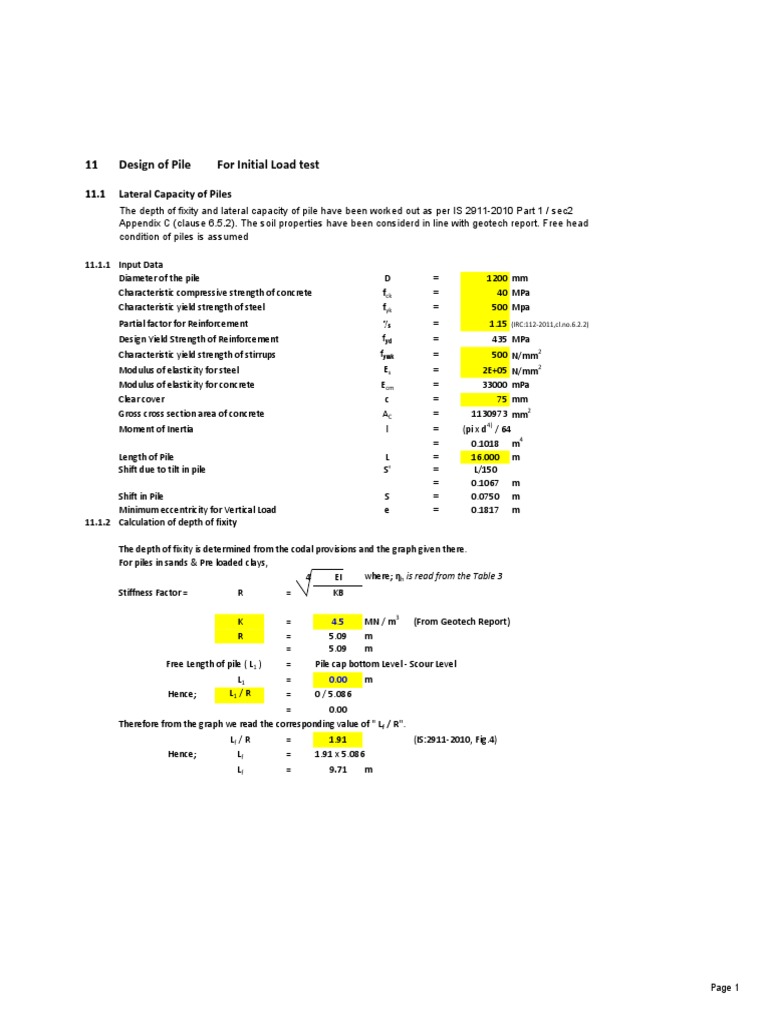 Design of Pile For Initial Load Test: Calculation of Depth of Fixity ...
