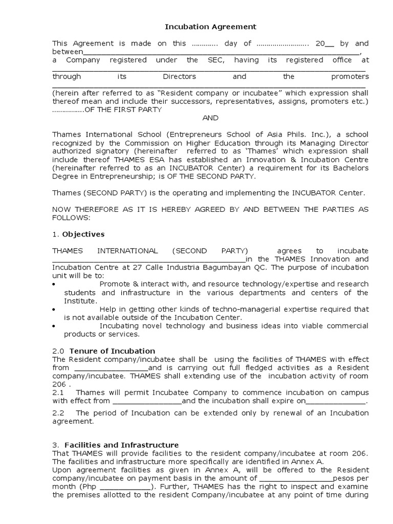 Incubation-Agreement Simplified | PDF | Business Incubator