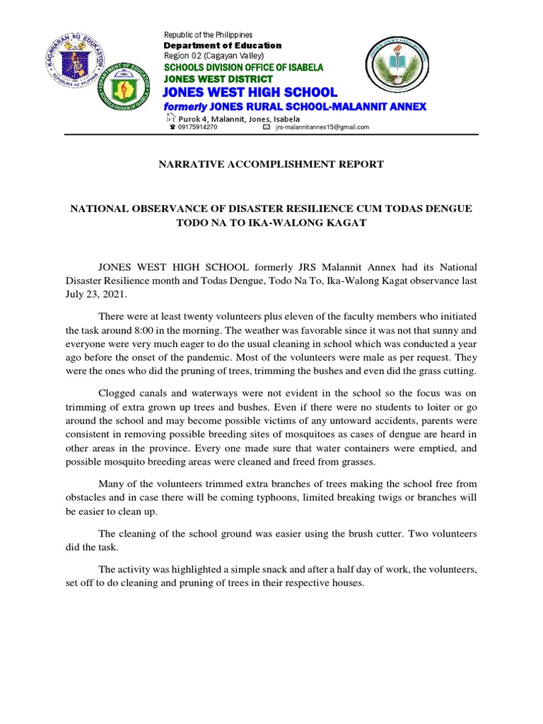 Narrative Accomplishment Report-Drrm | PDF | Tropical Cyclones | Pacific Typhoon Seasons