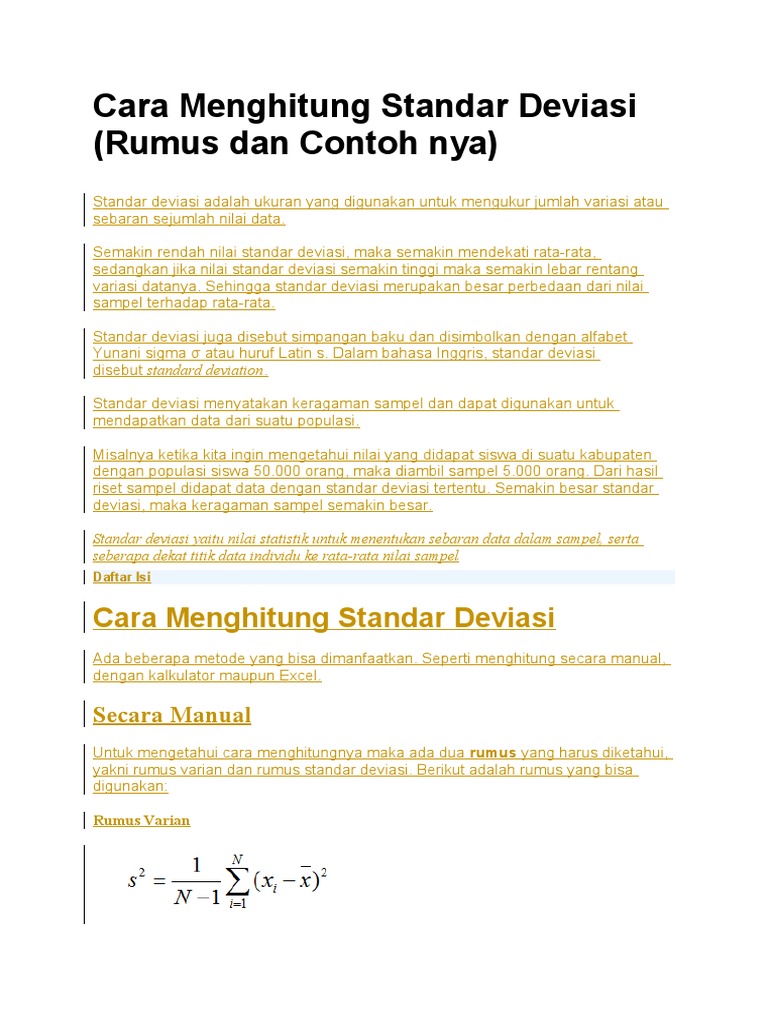 Cara Menghitung Standar Deviasi | PDF