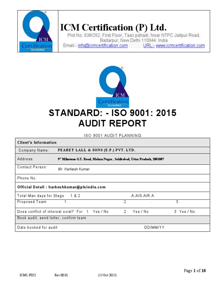 ICM Certification (P) LTD.: STANDARD: - ISO 9001: 2015 Audit Report ...