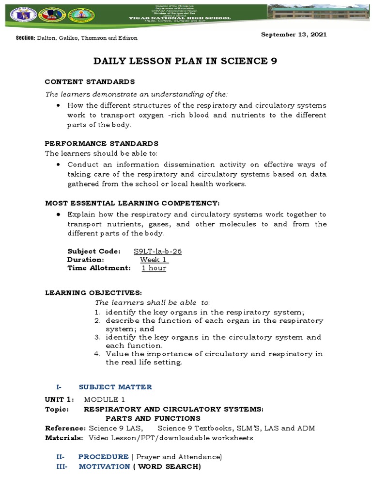 Daily Lesson Plan in Science 9: The Learners Demonstrate An ...