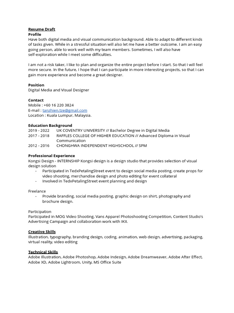 Resume Draft | PDF | Graphic Design | Communication