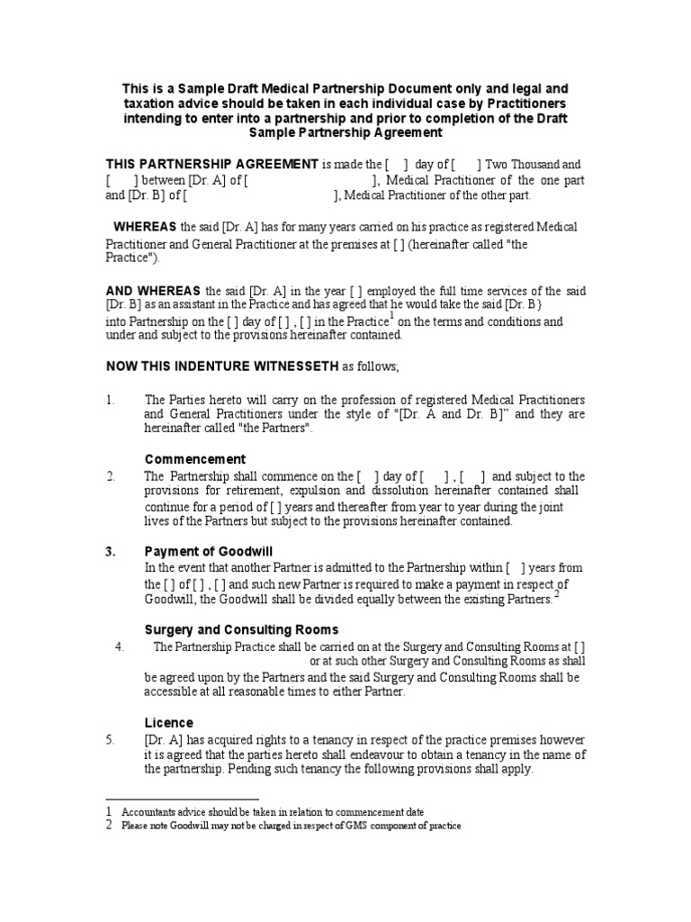 Medical Partnership Agreement Sample | PDF | Partnership | Arbitral ...