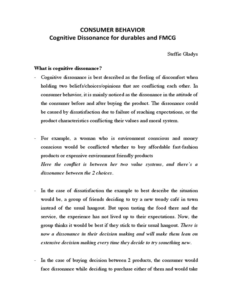 Cognitive Dissonance - Durables & FMCG | PDF | Brand | Consumer Behaviour