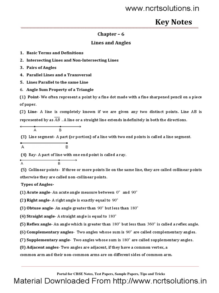Lines and Angles: Key Concepts and Types | PDF | Line (Geometry) | Angle