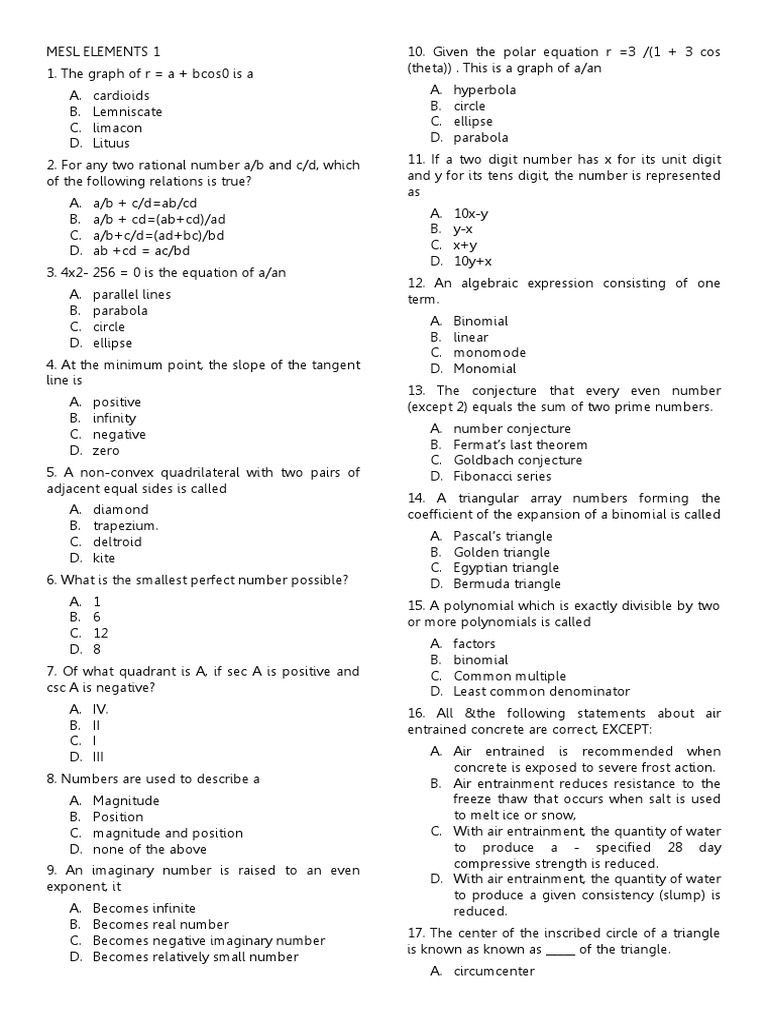 Mesl Elements 1 | PDF | Numbers | Equations