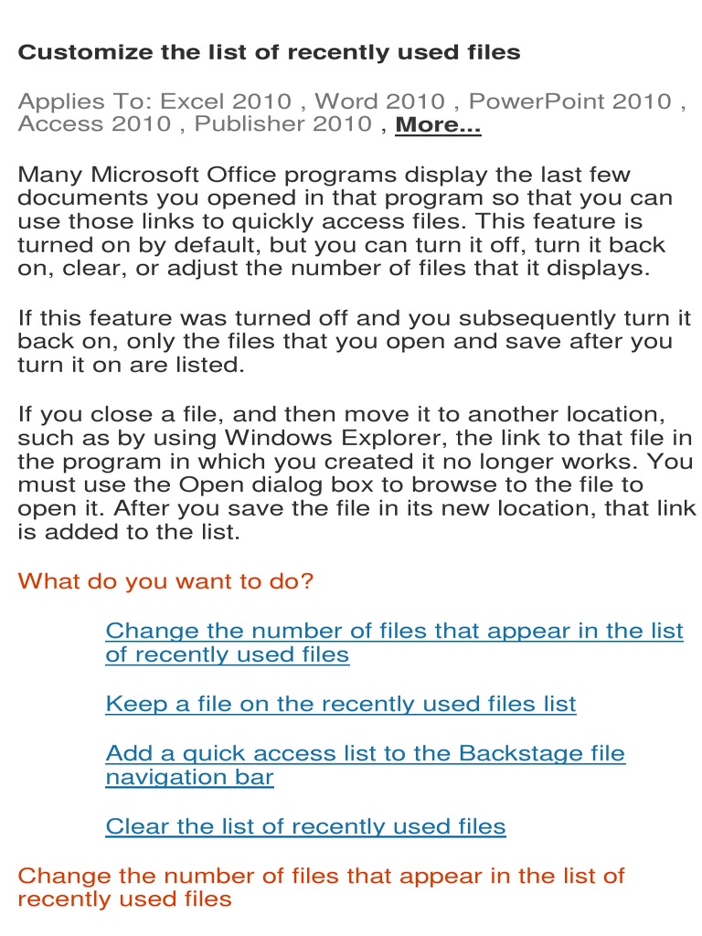 Customize Recently Used Files in Office | PDF | Computing Platforms ...