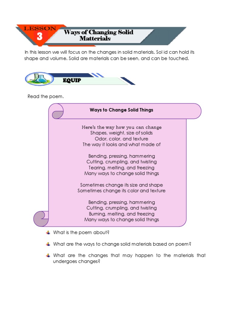Lesson 3 - Ways of Changing Solid Materials | PDF