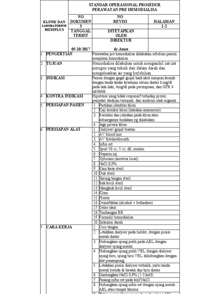 Sop Pre Hemodialisa | PDF | Sains & Matematika