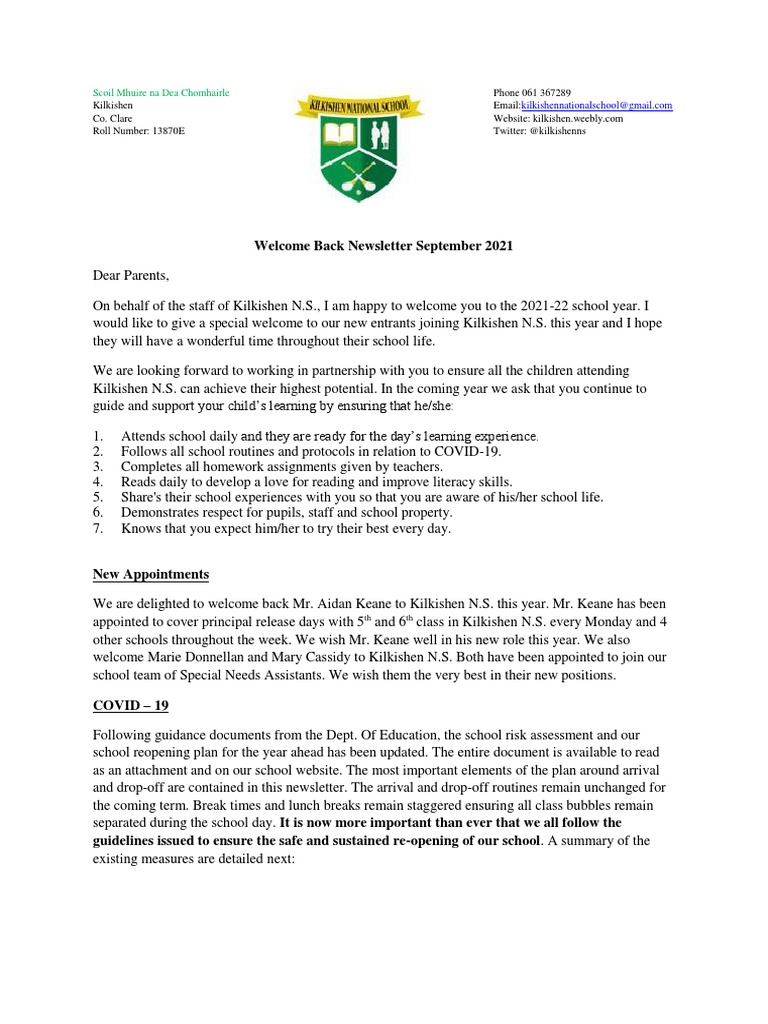 Welcome Back Newsletter | PDF