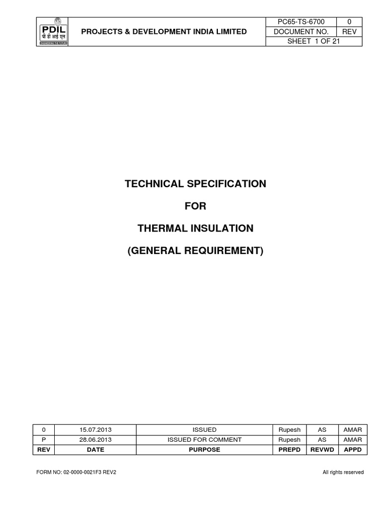 Thermal Insulation Technical Specification | PDF | Building Insulation ...