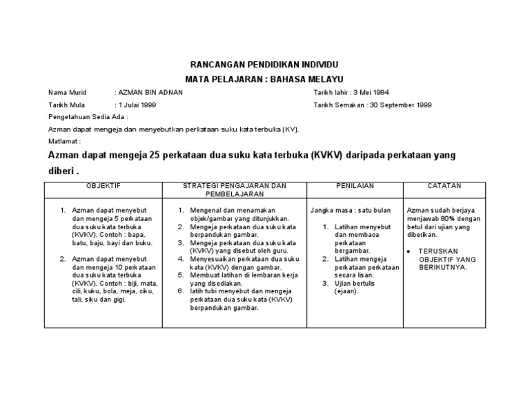 Rancangan Pendidikan Individu | PDF