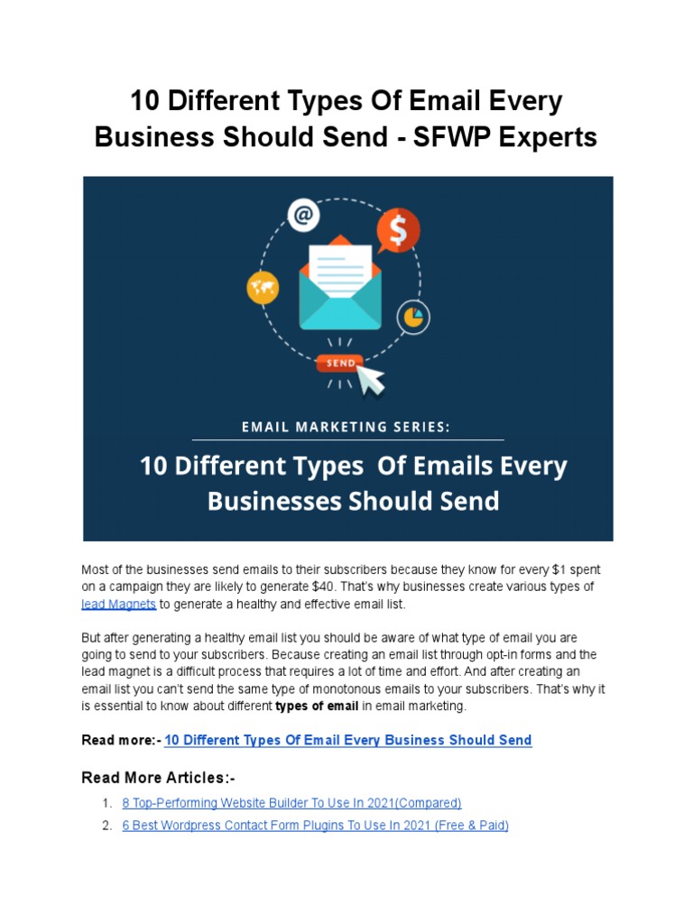 10 Different Types of Email Every Business Should Send - SFWP Experts | PDF