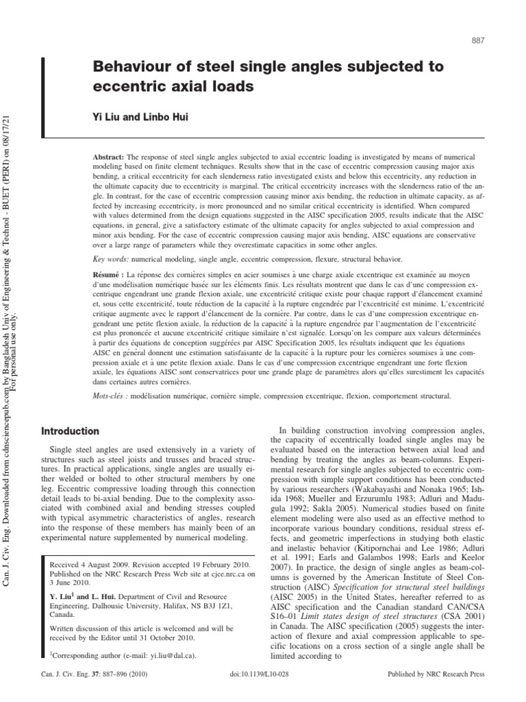 Behaviour of Steel Angles For Eccentric Axial Loads | PDF | Stress ...