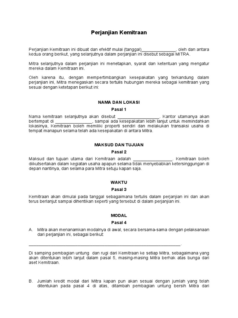 Perjanjian Kemitraan Pdf