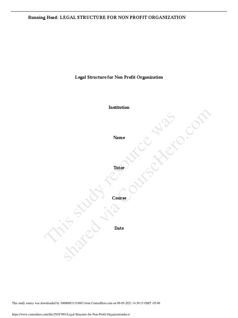 Legal Structure For Non Profit Organization | PDF | Nonprofit ...