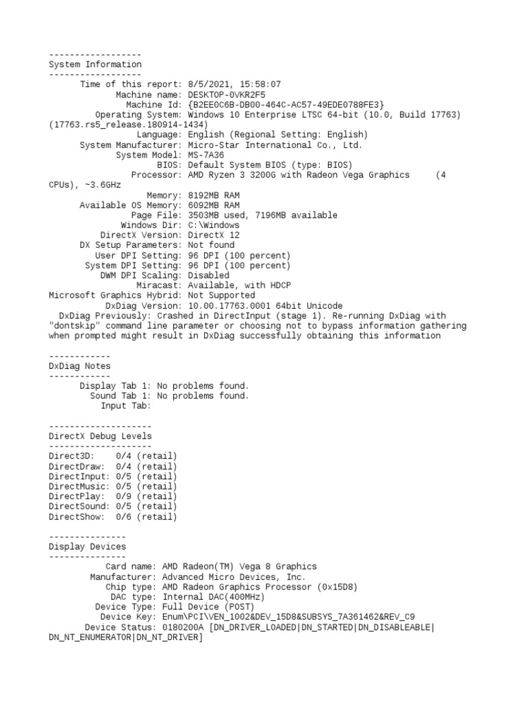 DX Diag | PDF | Codec | Device Driver