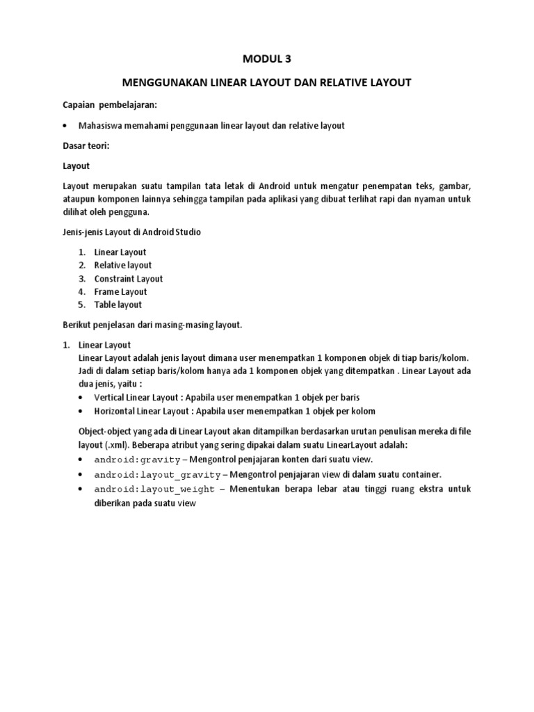 Modul 3 Linear Layout Dan Relative Layout Pdf