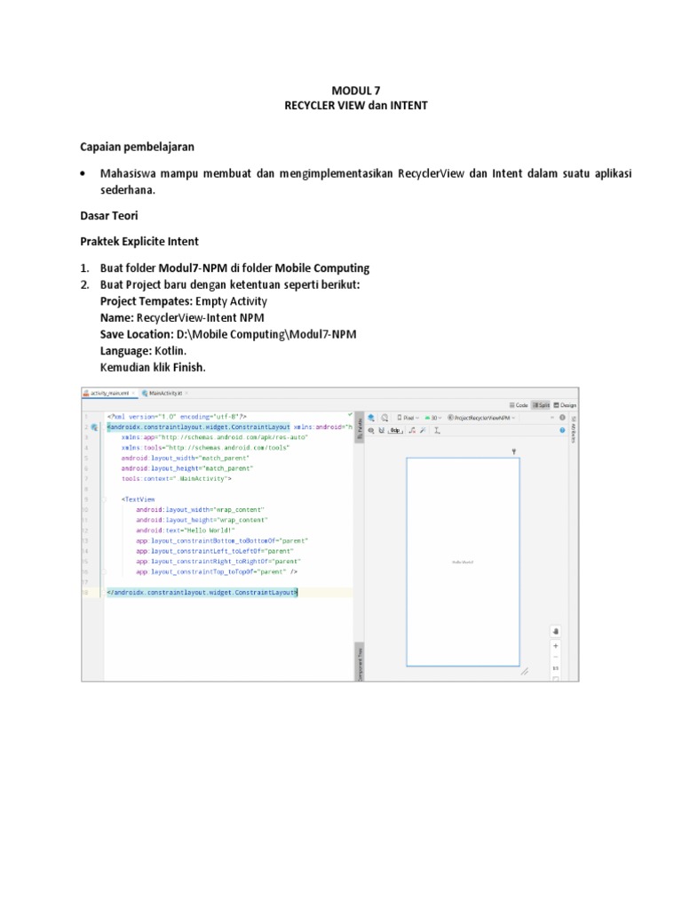 MODUL 7 RecyclerView Dan Intent | PDF | Bisnis | Seni