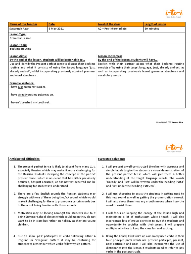 TEFL Lesson Plan 180 Hours (Assignment 2) | PDF | Second Language ...
