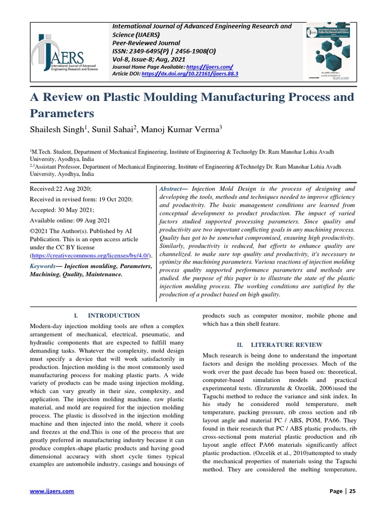 A Review On Plastic Moulding Manufacturing Process and Parameters | PDF ...