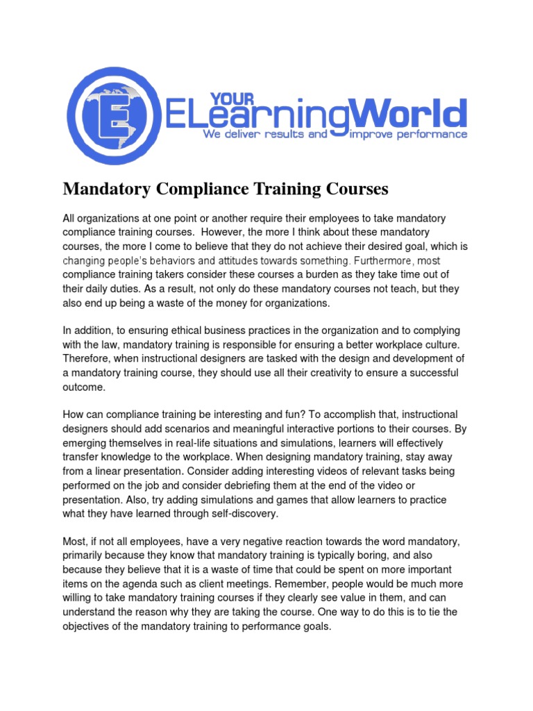 Mandatory Compliance Training Courses | PDF