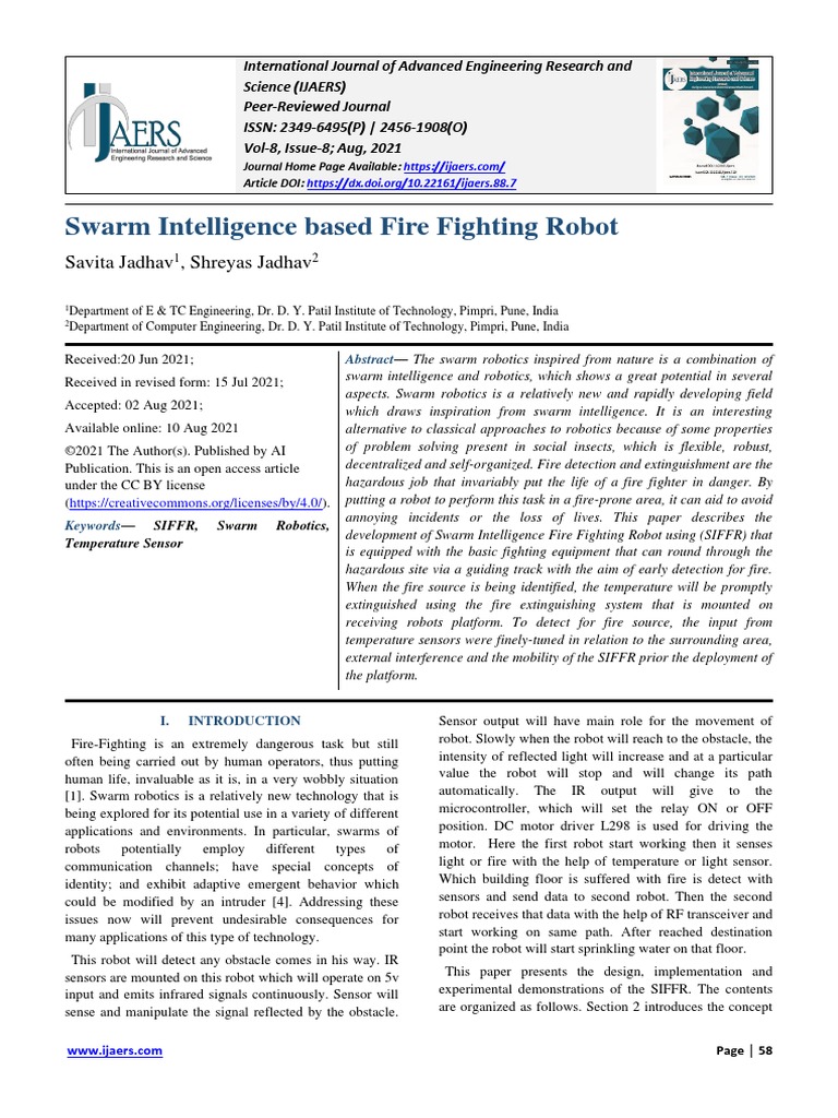 Swarm Intelligence Based Fire Fighting Robot | PDF | Power Supply ...